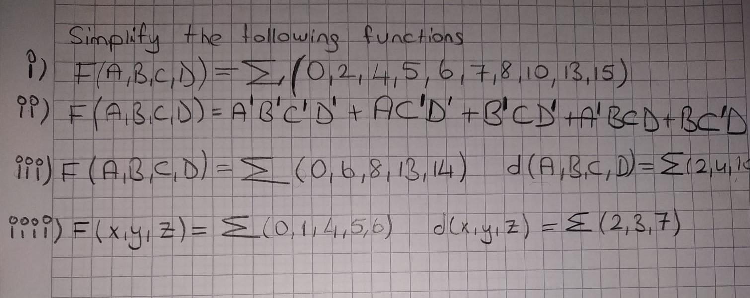 Solved Simplify the following functions | Chegg.com