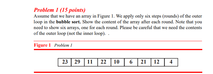 Solved Problem 1 (15 points) Assume that we have an array in | Chegg.com