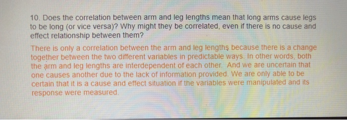 Solved 10. Does the correlation between arm and leg lengths | Chegg.com