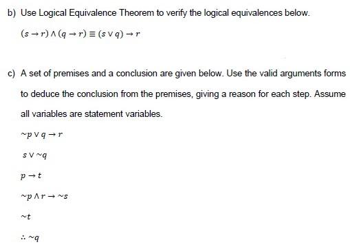 Solved b) Use Logical Equivalence Theorem to verify the | Chegg.com