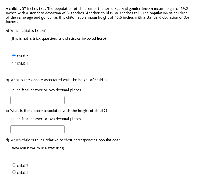 Solved A child is 37 inches tall. The population of children | Chegg.com