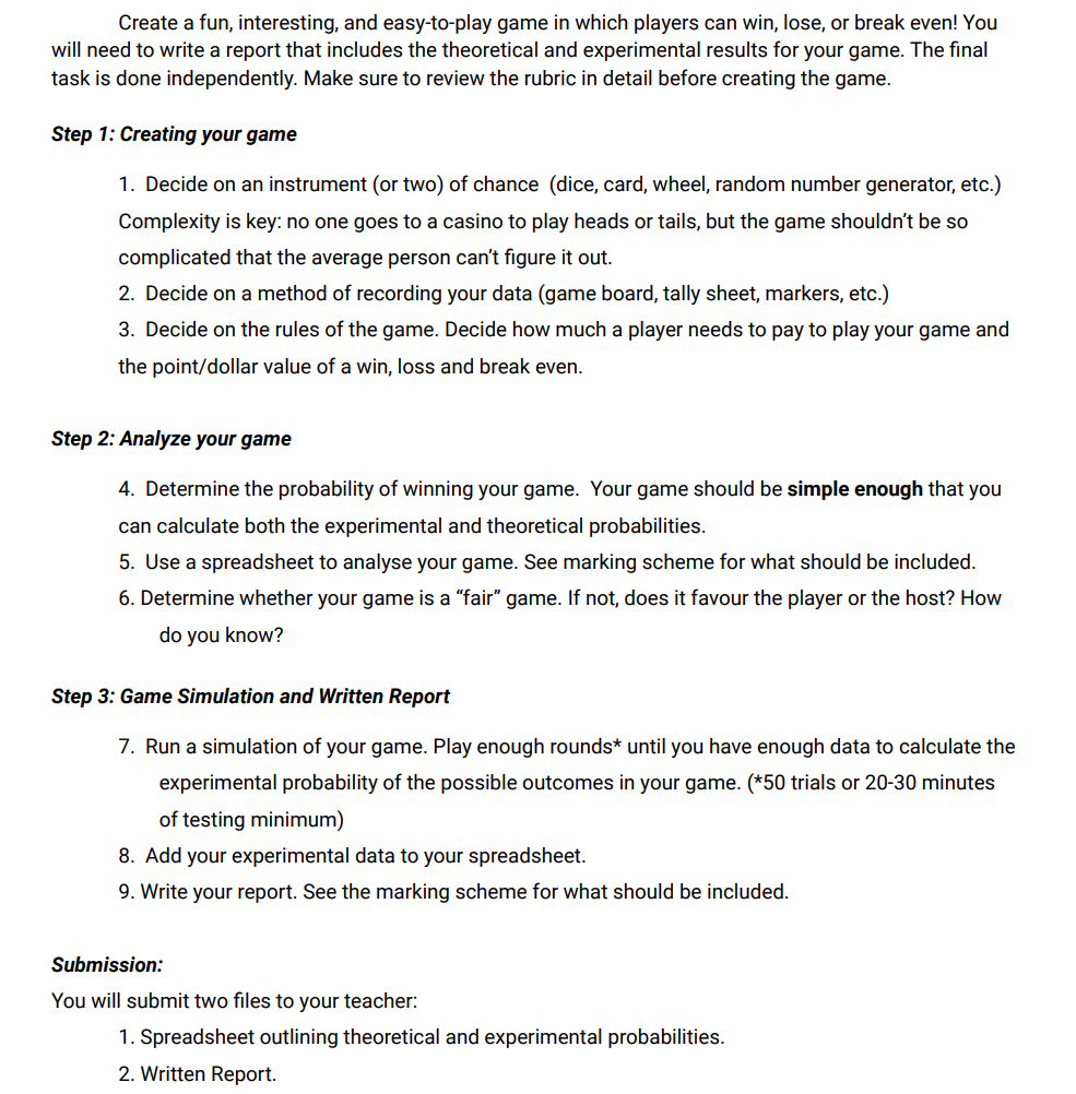 Solved Create a fun, interesting, and easy-to-play game in | Chegg.com