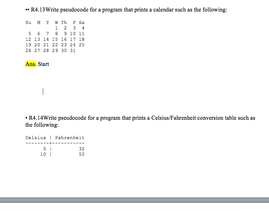 Solved .. R4.13Write pseudocode for a program that prints a | Chegg.com