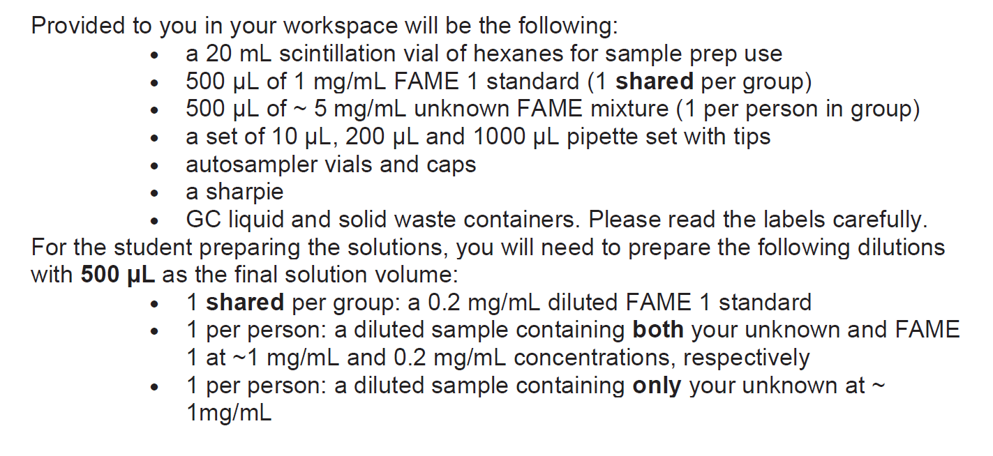 Solved O Chemicals Hexane (solvent for sample dilutions, | Chegg.com