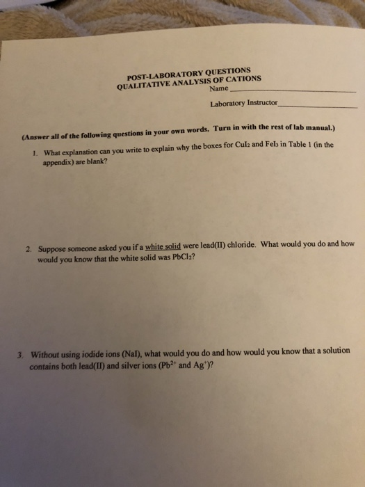 Solved POST-LABORATORY QUESTIONS QUALITATIVE ANALYSIS OF | Chegg.com