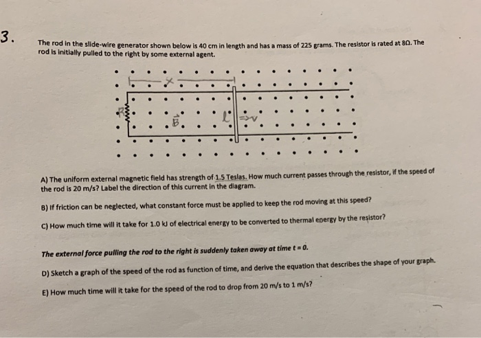 Solved 3. The rod in the slide-wire generator shown below is | Chegg.com