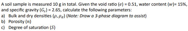Solved A soil sample is measured 10g ﻿in total. Given the | Chegg.com