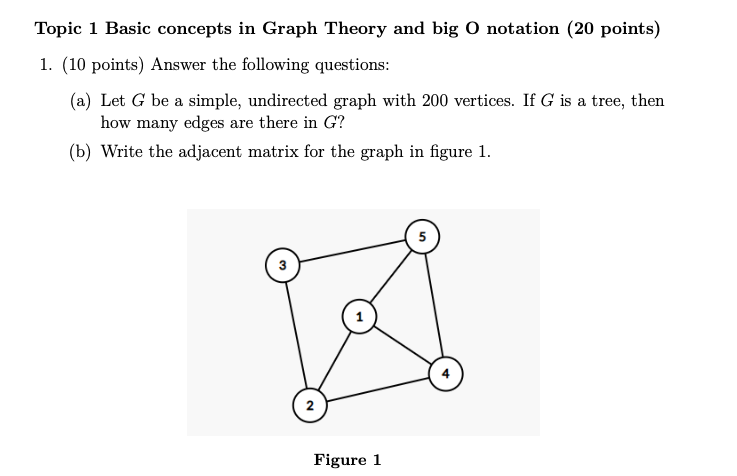 Solved Topic 1 Basic concepts in Graph Theory and big O | Chegg.com