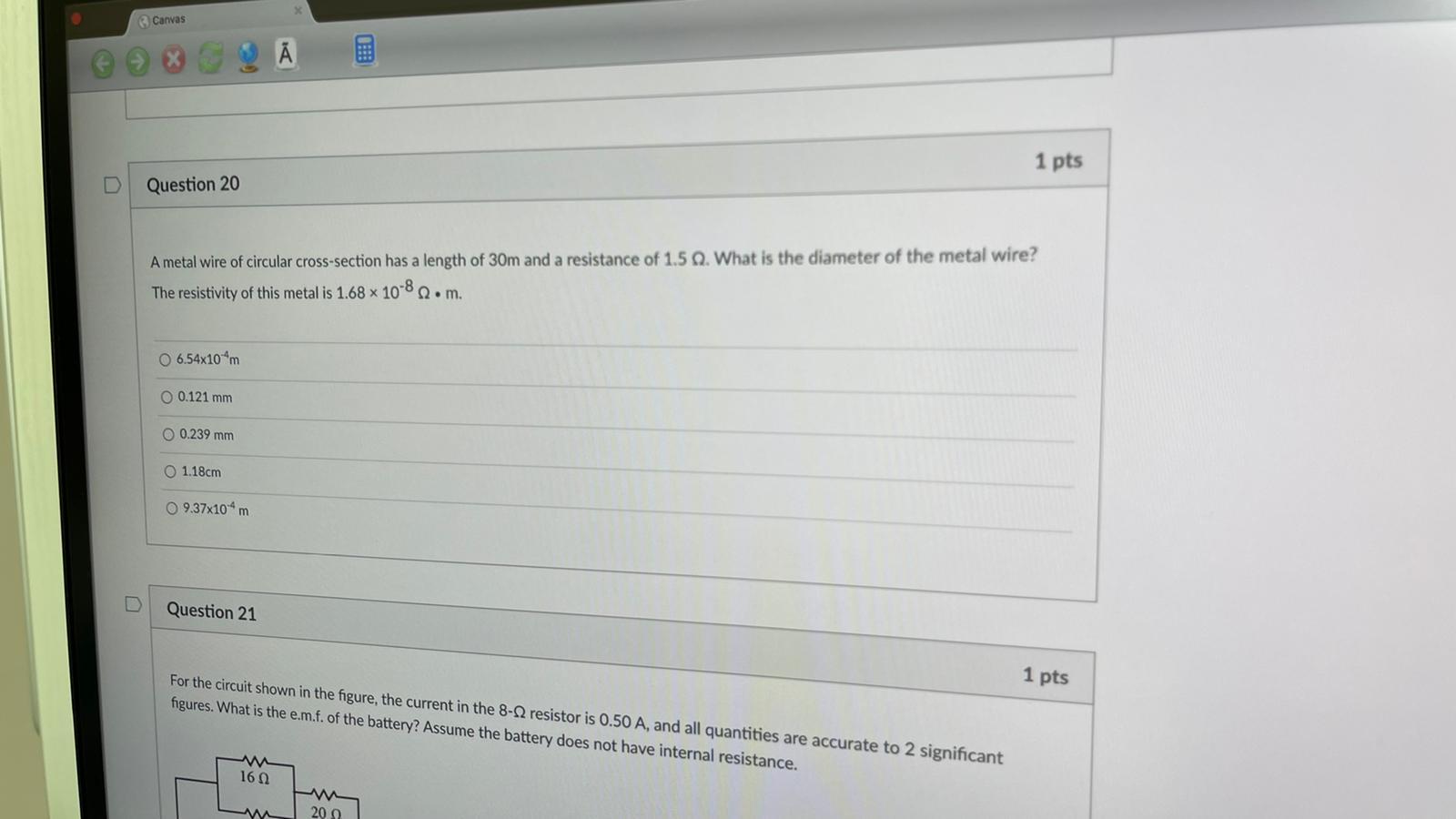 Solved Canvas CE 1 pts Question 20 A metal wire of circular | Chegg.com