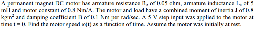 Solved A permanent magnet DC motor has armature resistance | Chegg.com