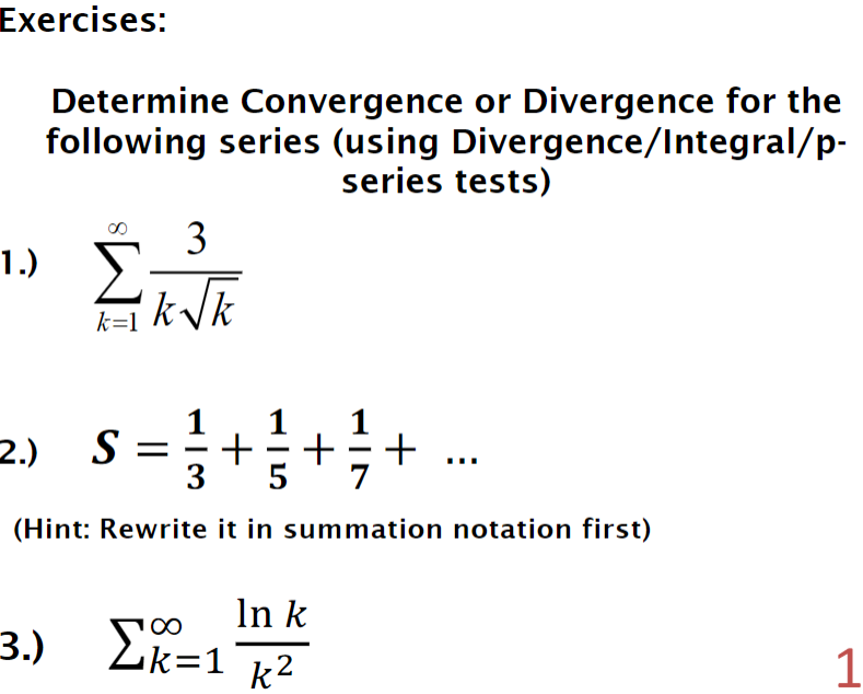 Solved Exercises: Determine Convergence or Divergence for | Chegg.com