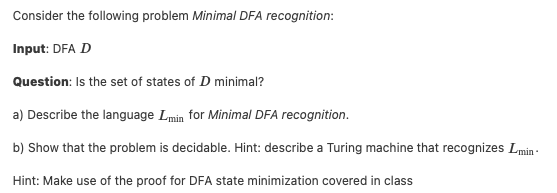 Solved Consider the following problem Minimal DFA | Chegg.com