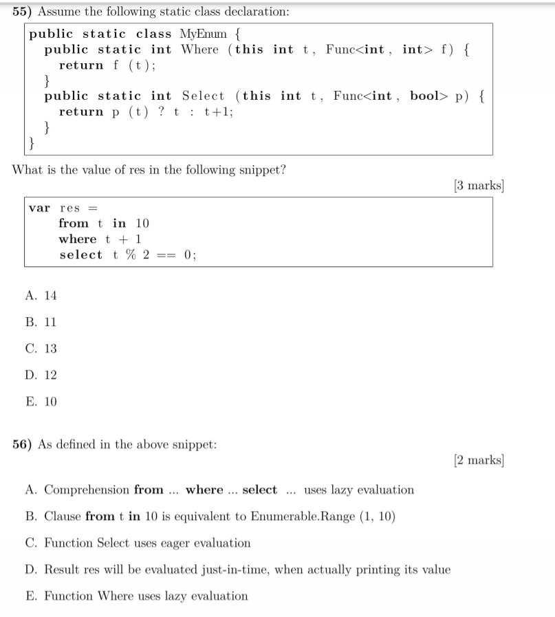 55) Assume the following static class declaration: | Chegg.com