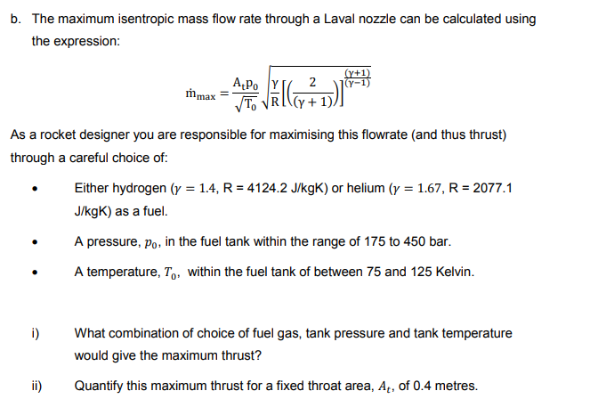 Solved b. The maximum isentropic mass flow rate through a | Chegg.com