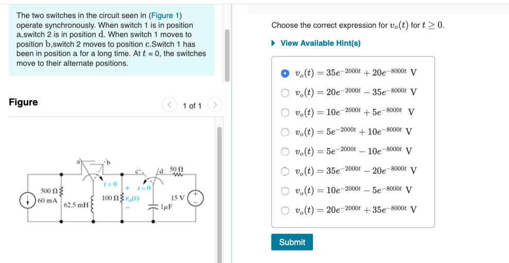 Solved The two switches in the circuit seen in (Figure 1) | Chegg.com