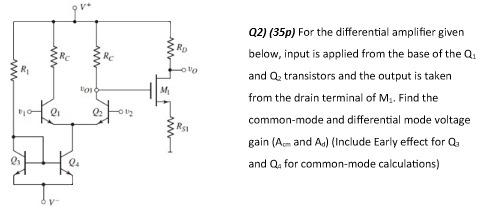 Solved Q2) (35p) For the differential amplifier given below, | Chegg.com
