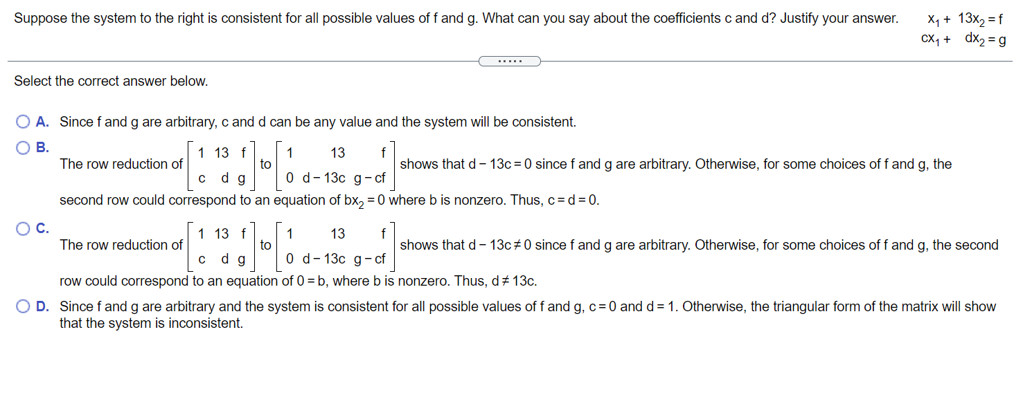 Solved Suppose the system to the right is consistent for all | Chegg.com