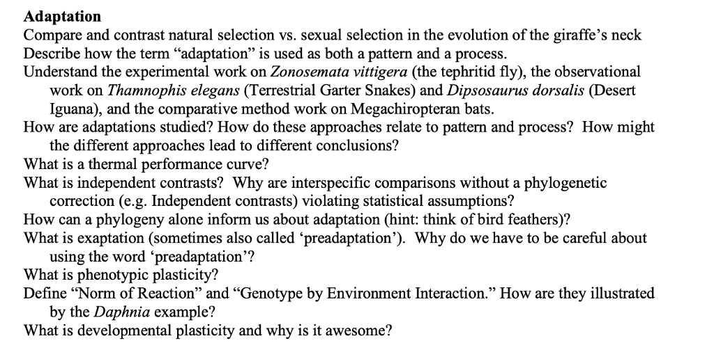 Solved Adaptation Compare and contrast natural selection vs. | Chegg.com
