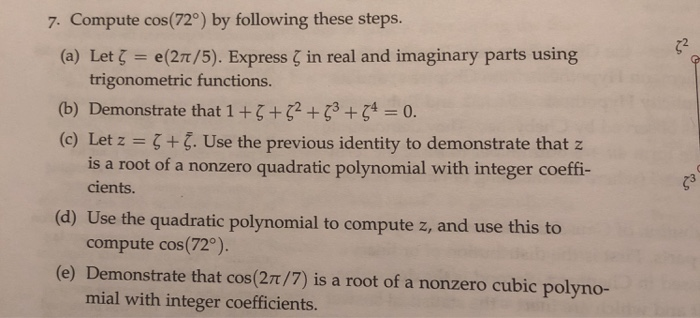 Solved 7. Compute cos(72°) by following these steps. | Chegg.com