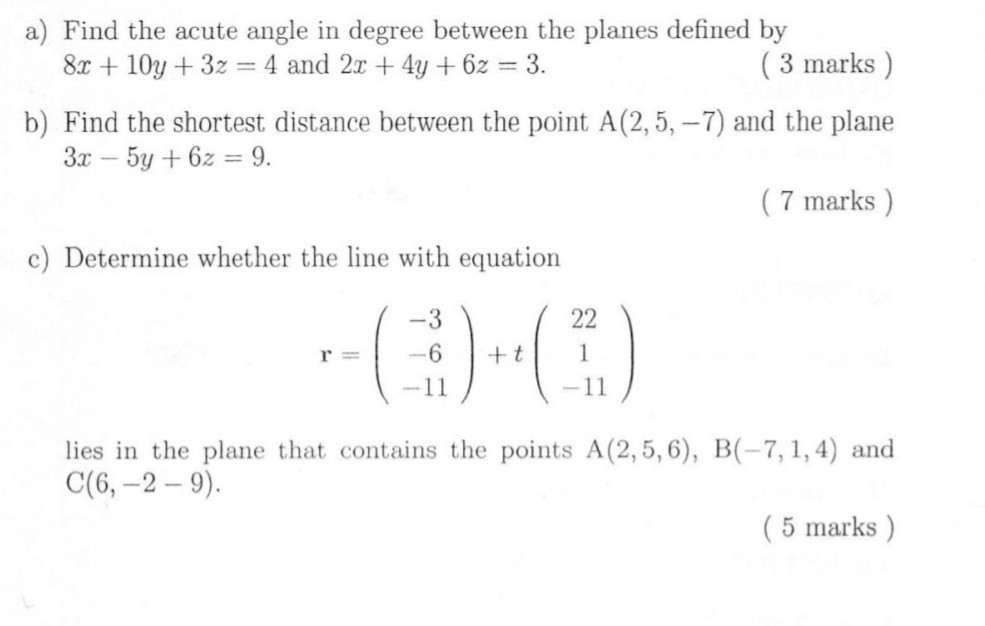Solved a) Find the acute angle in degree between the planes | Chegg.com