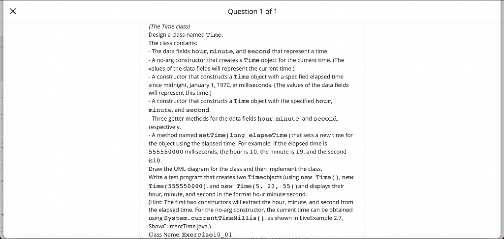 Solved X Question 1 Of 1 The Time Class Design A Class