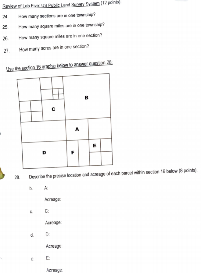 Solved Review of Lab Five: US Public Land Survey System (12 | Chegg.com