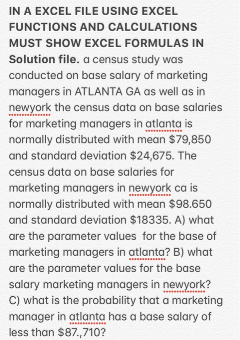 Solved In A Excel File Using Excel Functions And 