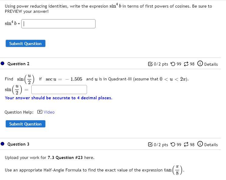 Solved Using power reducing identities, write the expresion | Chegg.com