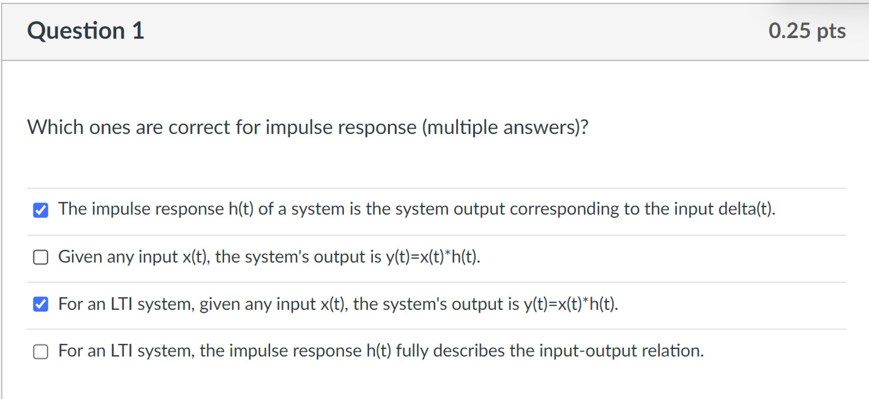 Solved Question 1Which ones are correct for impulse response | Chegg.com