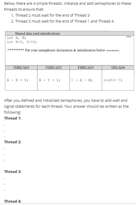 Solved Below, there are 4 simple threads. Initialize and add | Chegg.com