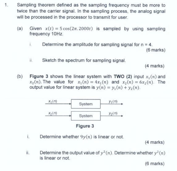 Solved 1. - Sampling theorem defined as the sampling | Chegg.com