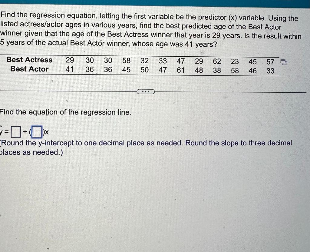 Solved Find the regression equation, letting the first | Chegg.com