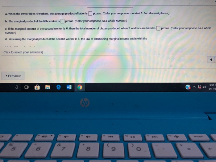 Solved The table below shows the quantity of workers and | Chegg.com