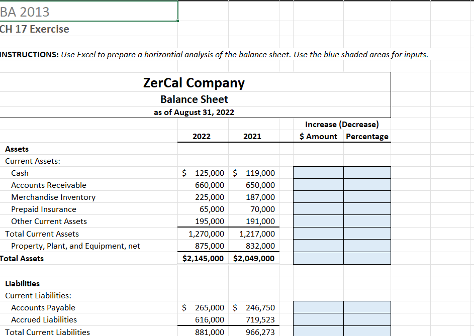 Solved - Tab INPUT 1: Prepare a horizontal analysis of the | Chegg.com