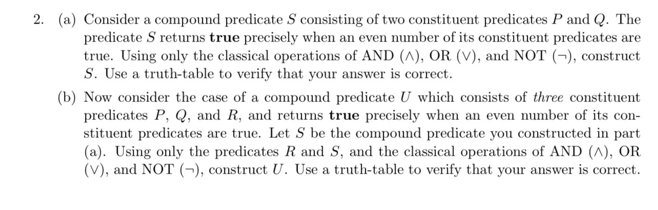 Solved (a) ﻿Consider a compound predicate S ﻿consisting of | Chegg.com