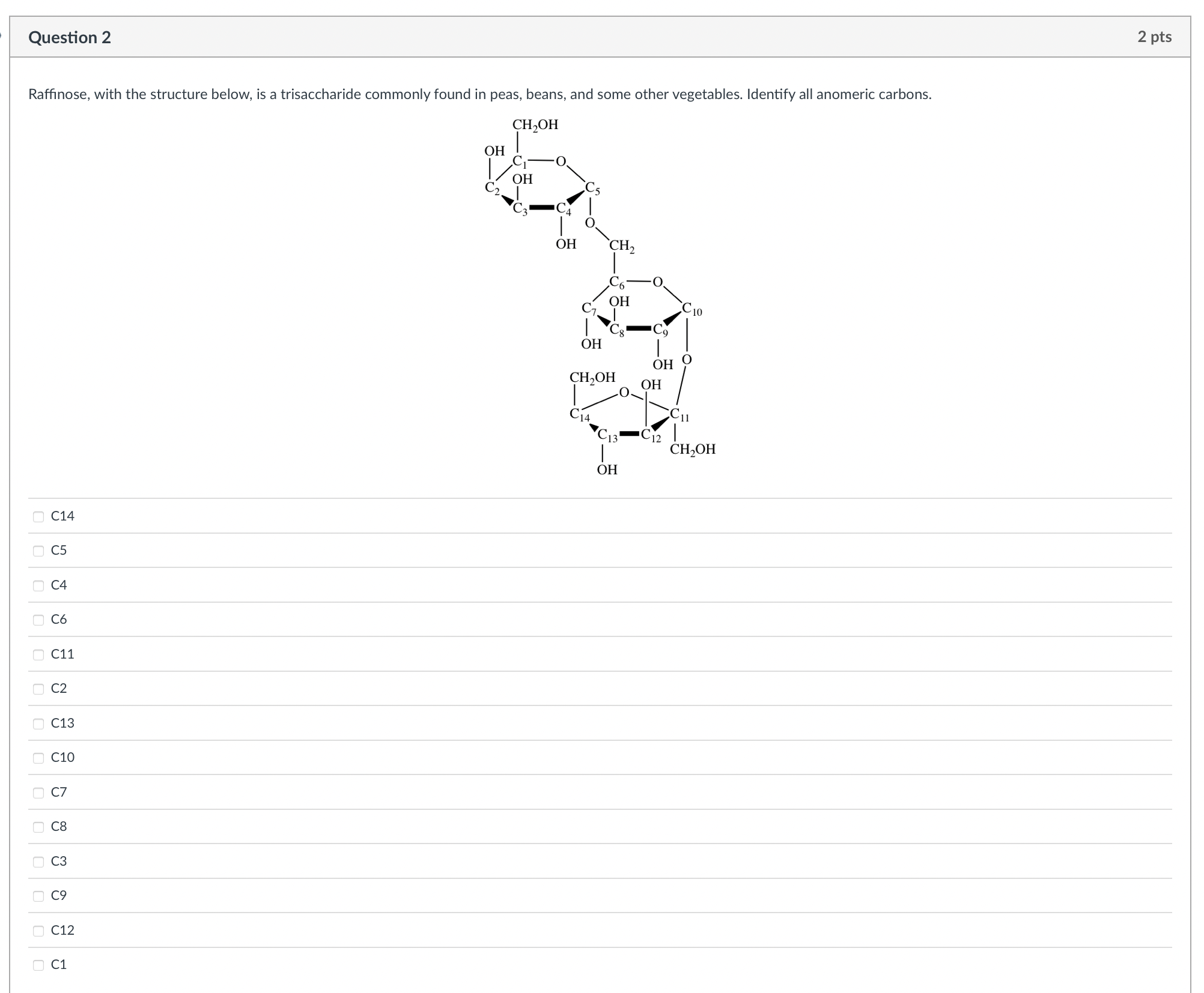 Solved Question 2 2 pts Raffinose, with the structure below, | Chegg.com