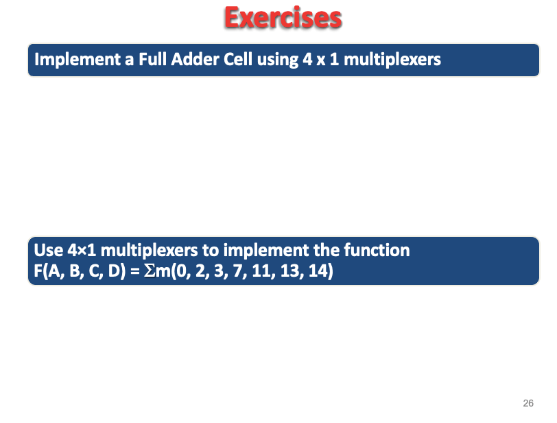 Solved Exercises Implement a Full Adder Cell using 4 x 1 | Chegg.com