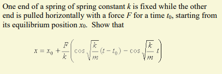 Solved One end of a spring of spring constant k is fixed | Chegg.com