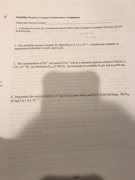 Solved Solubility Product Constant Prelaboratory Assignment | Chegg.com