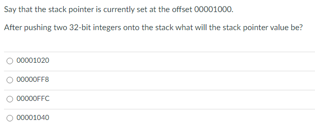 Solved Say that the stack pointer is currently set at the | Chegg.com
