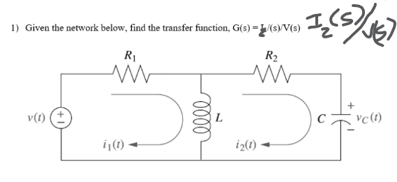 Solved 1) Given the network below, find the transfer | Chegg.com