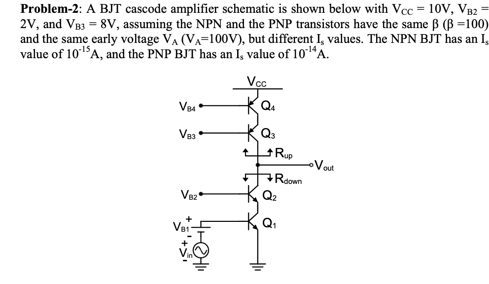 Problem-2: A BJT cascode amplifier schematic is shown | Chegg.com