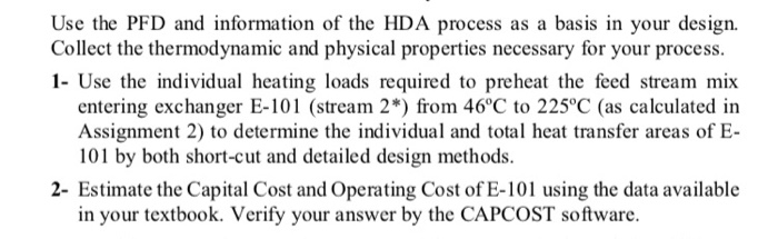 Use the PFD and information of the HDA process as a | Chegg.com