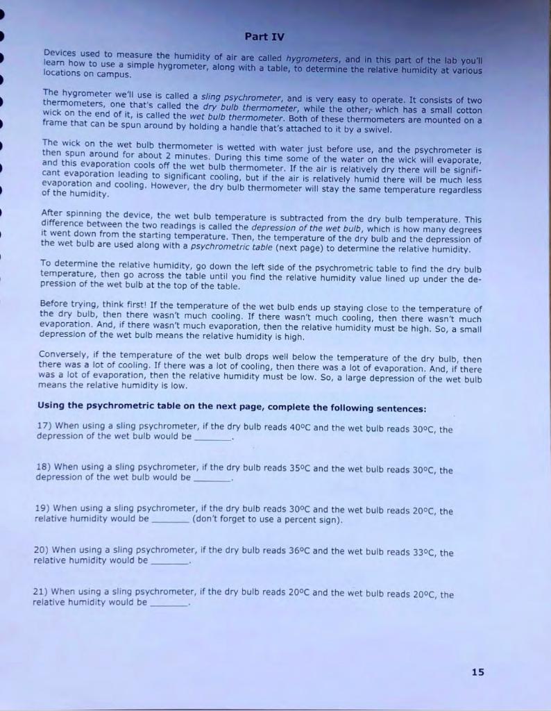 Solved Part IV Devices used to measure the humidity of air | Chegg.com