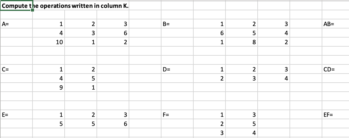Compute the operations written in column F.Compute | Chegg.com