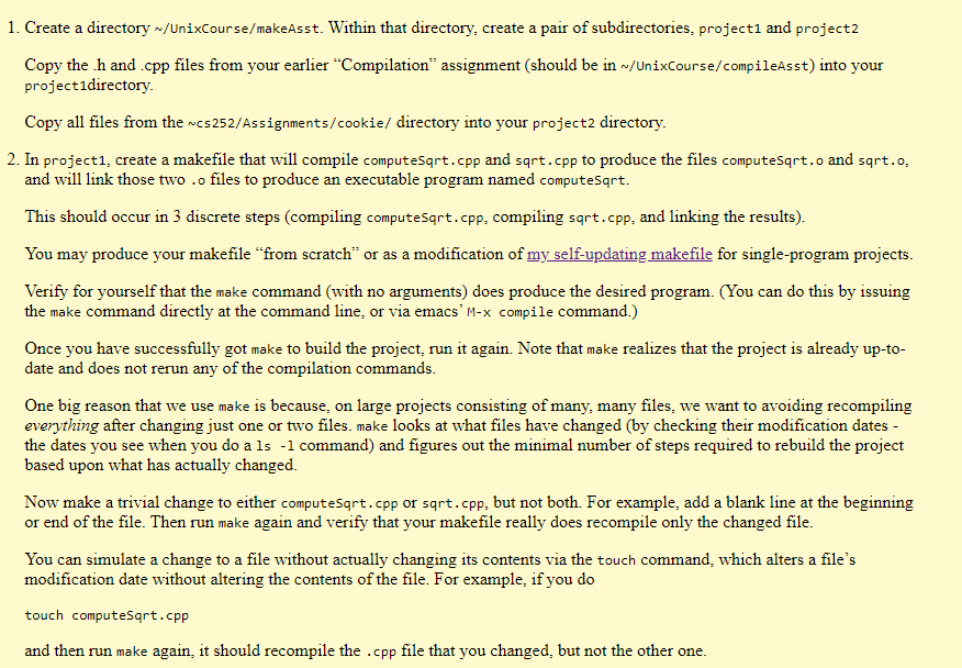 Solved 1. Create a directory -/UnixCourse/makeAsst. Within | Chegg.com