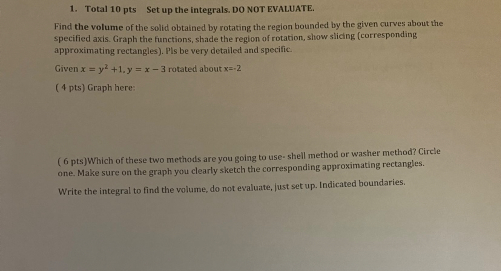 Solved Total 10 ﻿pts Set up the integrals. DO NOT | Chegg.com