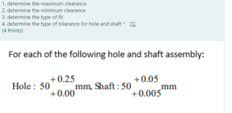 Solved 1. determine the maximum clearance 2. determine the | Chegg.com