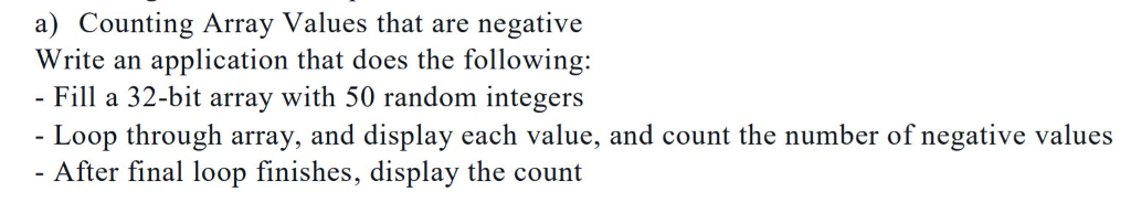 Solved a) Counting Array Values that are negative Write an | Chegg.com