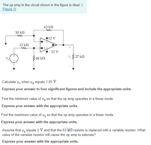 Solved The op amp in the circuit shown in the figure is | Chegg.com